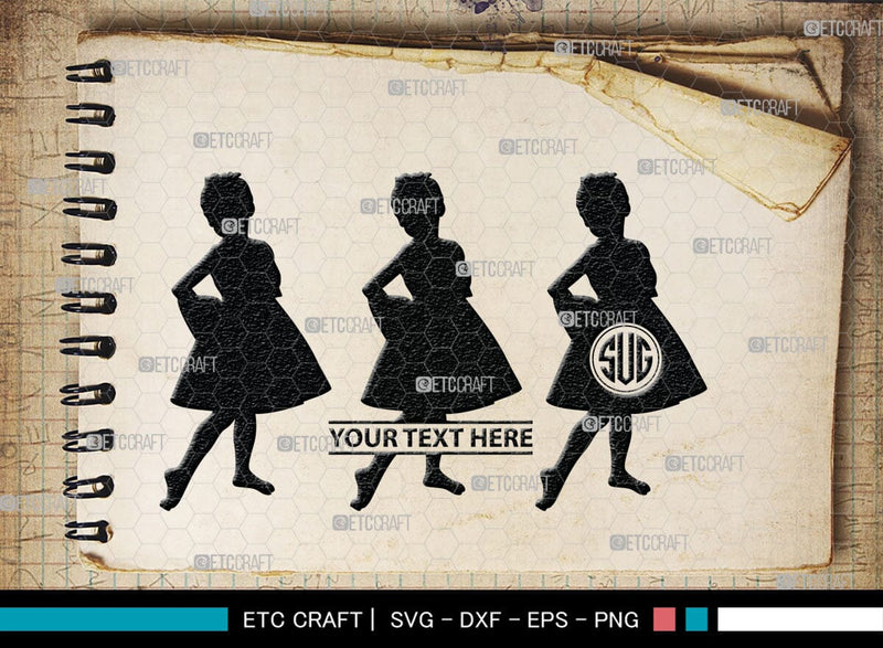 Little Girl Monogram, Little Girl Silhouette, Little Girl SVG, Child ...