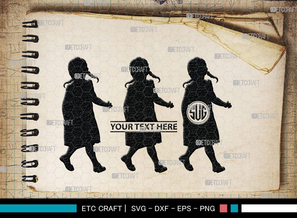 Little Girl Monogram, Little Girl Silhouette, Little Girl SVG, Child G ...