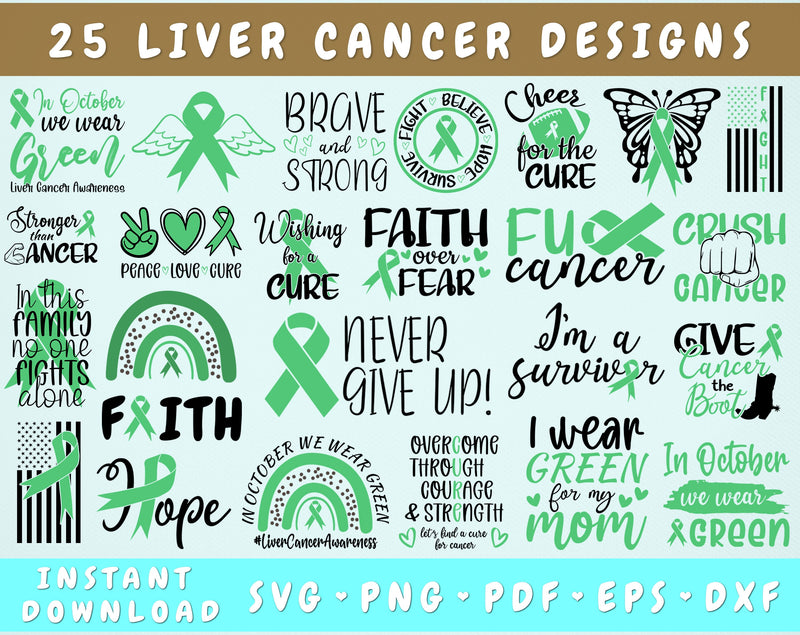 Liver Cancer Awareness SVG Bundle, 25 Designs, Liver Cancer Ribbon SVG ...
