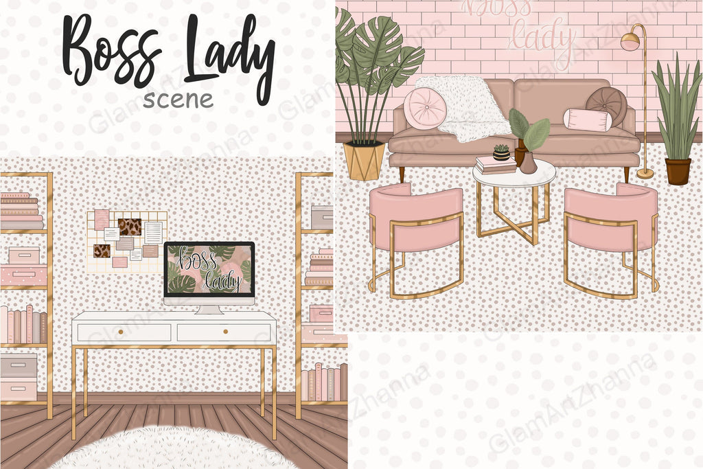 Living Room Clipart | Home Desk Illustration - So Fontsy