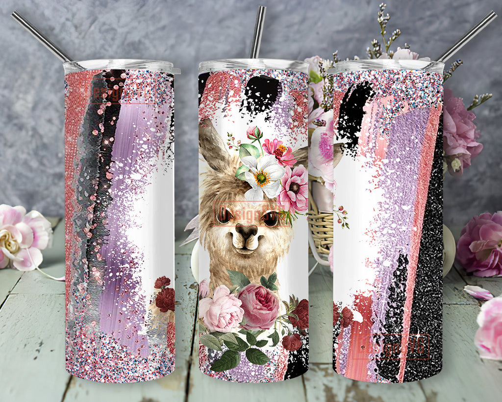 Llama Floral Tumbler Png, Llama Glitter 20oz Skinny Tumbler, Llama ...