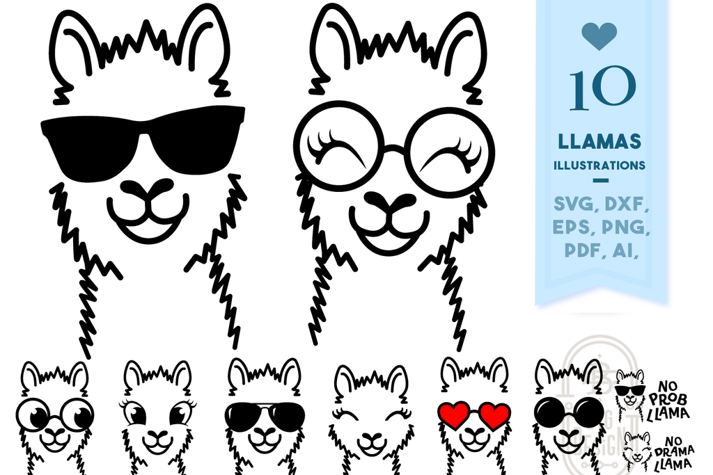LLAMAS Svg Files - 10 Lama Illustrations - So Fontsy