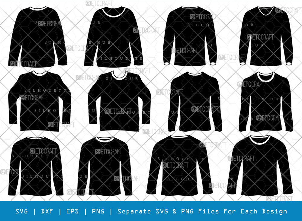 Long Sleeve Tshirt SVG, Tshirt Silhouette, Plain Tshirt Svg, Tshirt ...