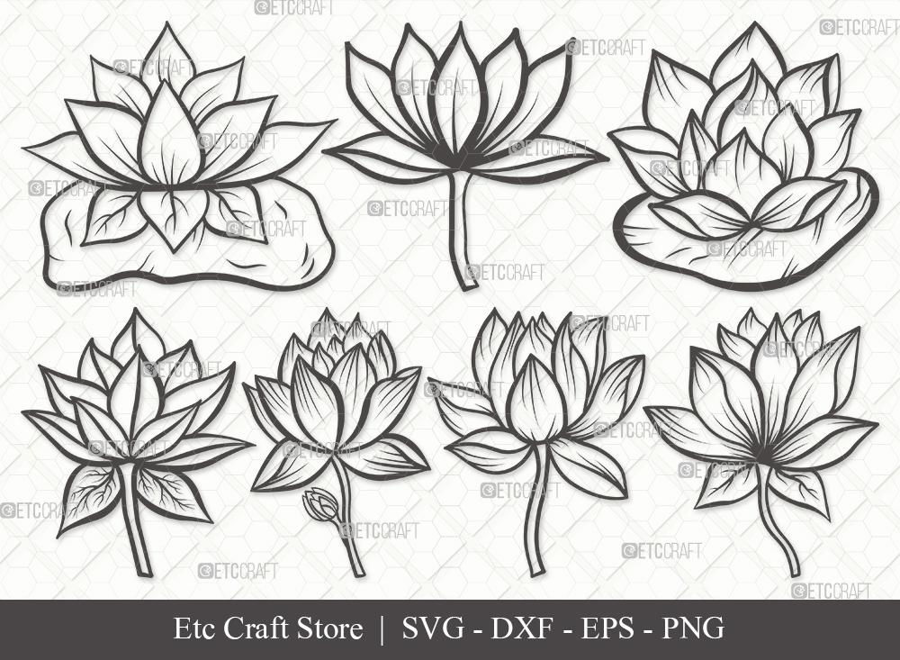 Lotus Flower Outline SVG Cut Files | Lotus Flower Clipart Bundle ...