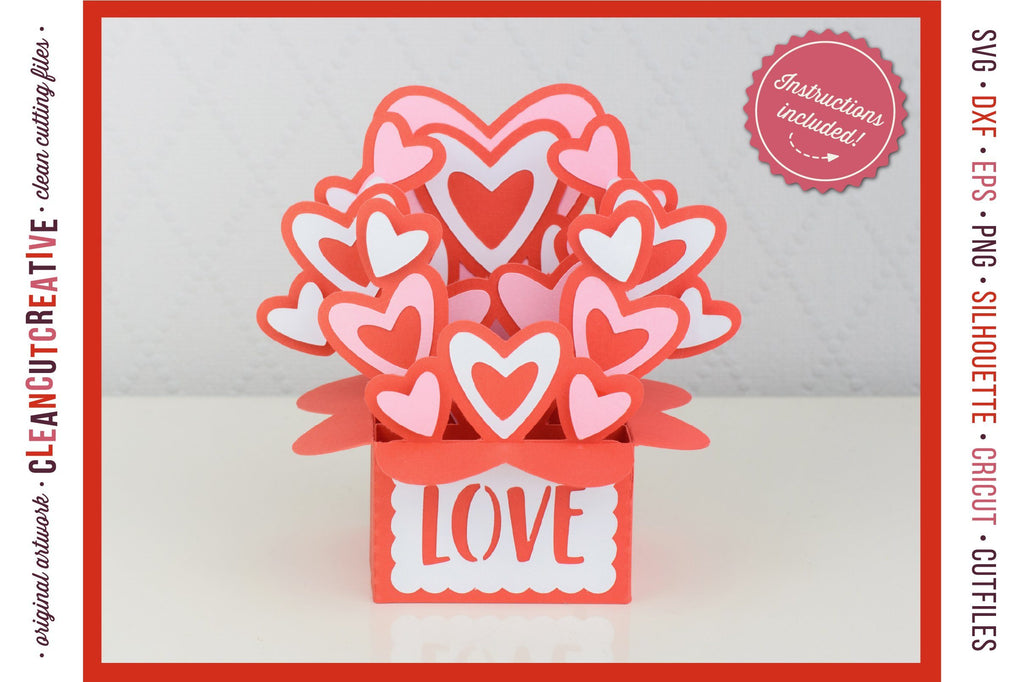 Love Box Card | Valentine Card in a Box with hearts 3D paper craft - So ...