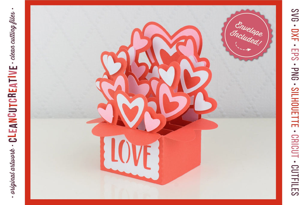 Love Box Card | Valentine Card in a Box with hearts 3D paper craft - So ...