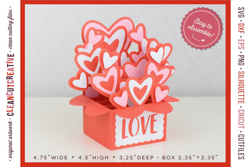 Love Box Card | Valentine Card in a Box with hearts 3D paper craft - So ...
