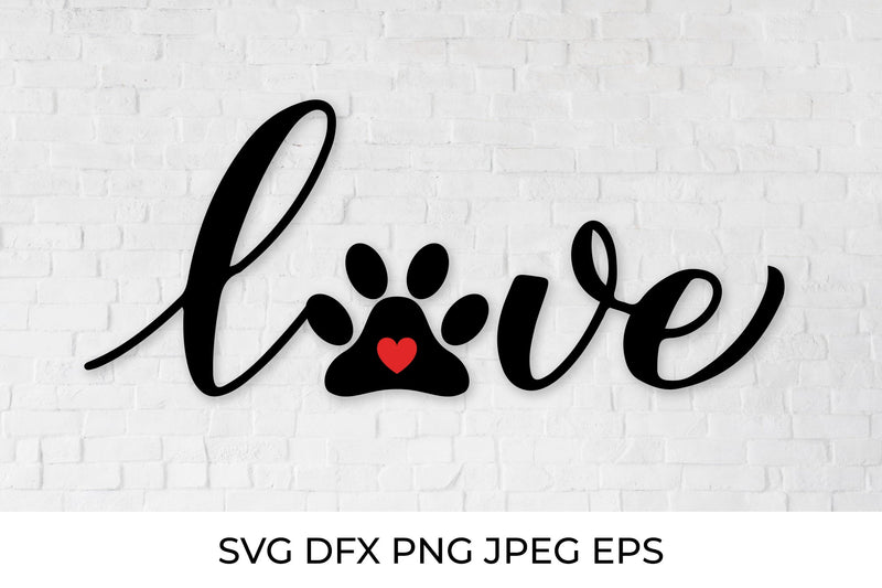 Love calligraphy lettering with paw print. Pet lover SVG - So Fontsy