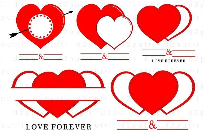 Love Heart Split Monogram SVG Bundle, Heart SVG Bundle, Hearts SVG ...