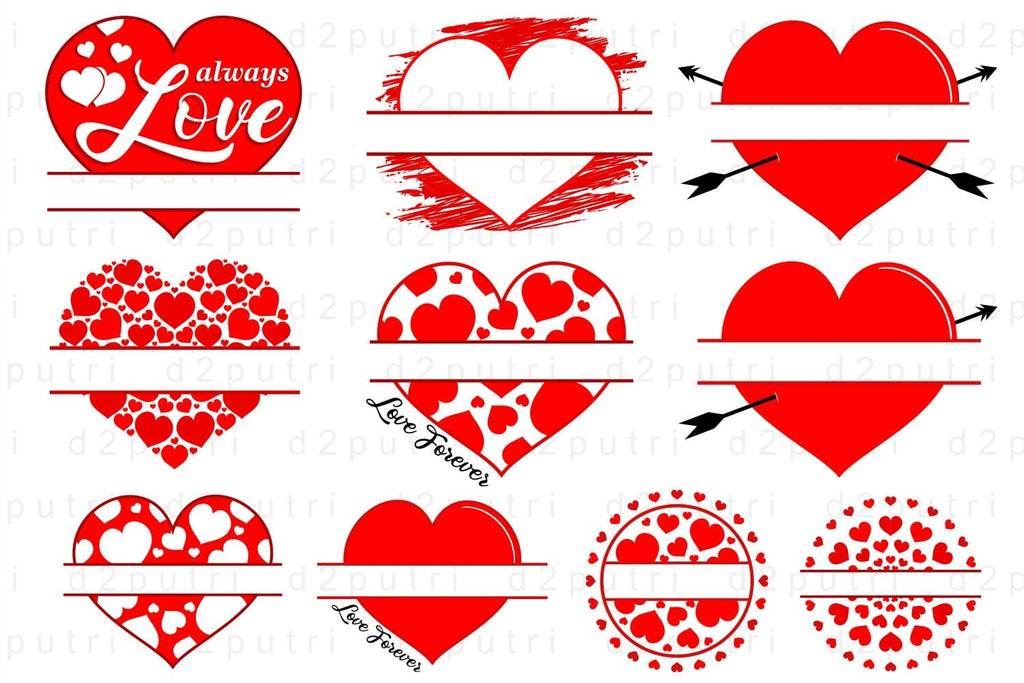 Love Heart Split Monogram SVG Bundle, Heart SVG Bundle, Hearts SVG ...