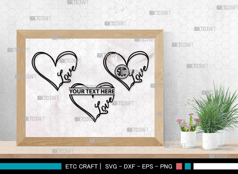 Love Monogram, Love Silhouette, Hand Drawn Love SVG, Heart Svg, Open H ...