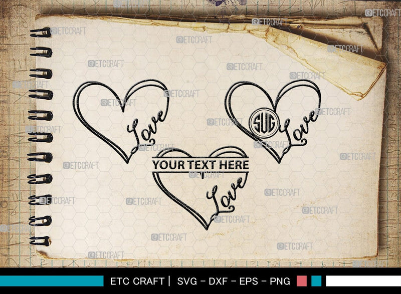 Love Monogram, Love Silhouette, Hand Drawn Love SVG, Heart Svg, Open H ...