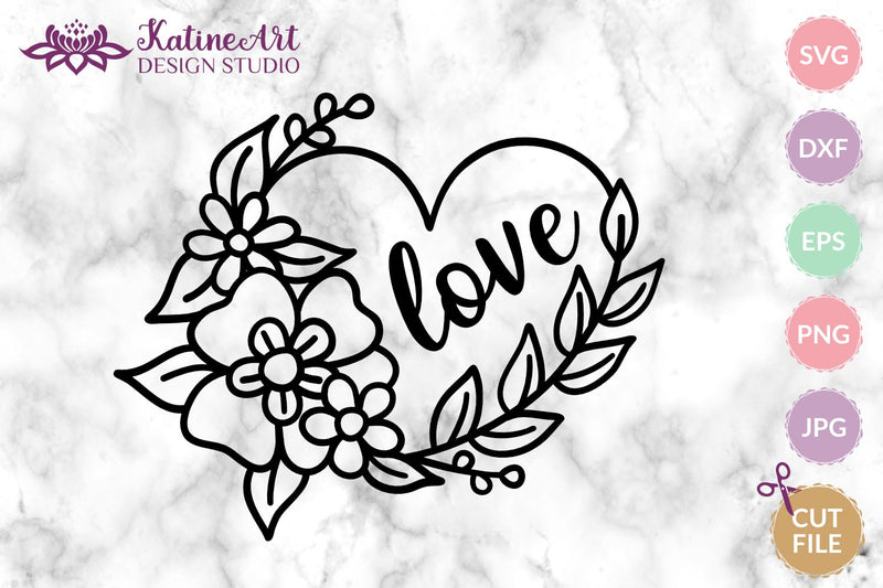 Love svg, heart svg, Heart wreath svg, floral heart svg, heart border ...