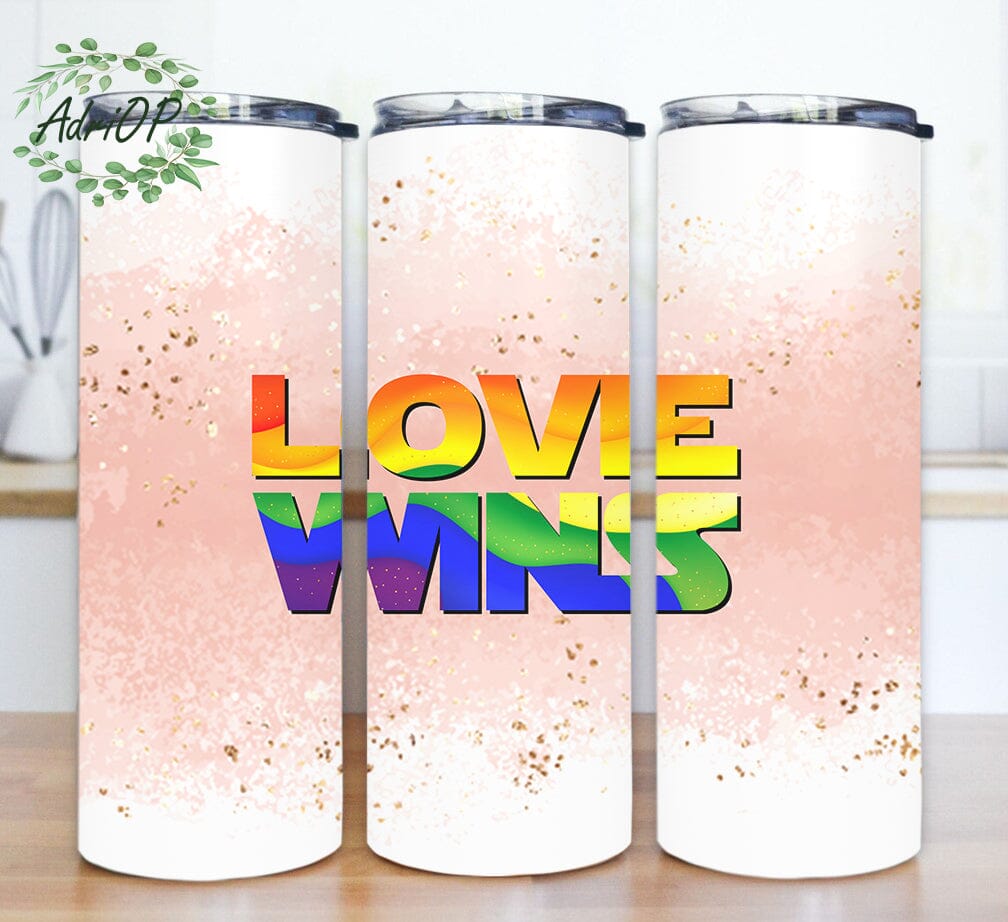 Love Wins 20oz Skinny Tumbler, Pride LGBT Tumbler Design, Rainbow ...