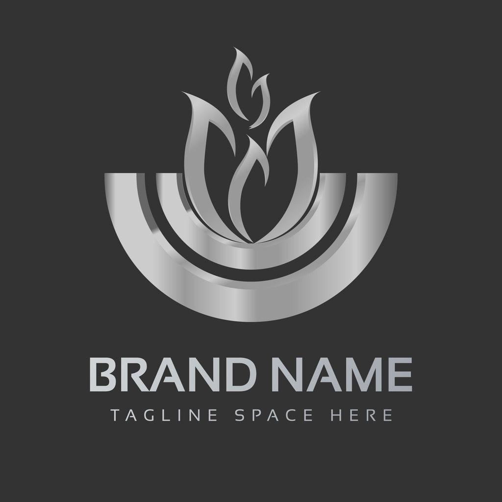 Luxury fire logo with Circle frame in 3d concept silver shiny color ...