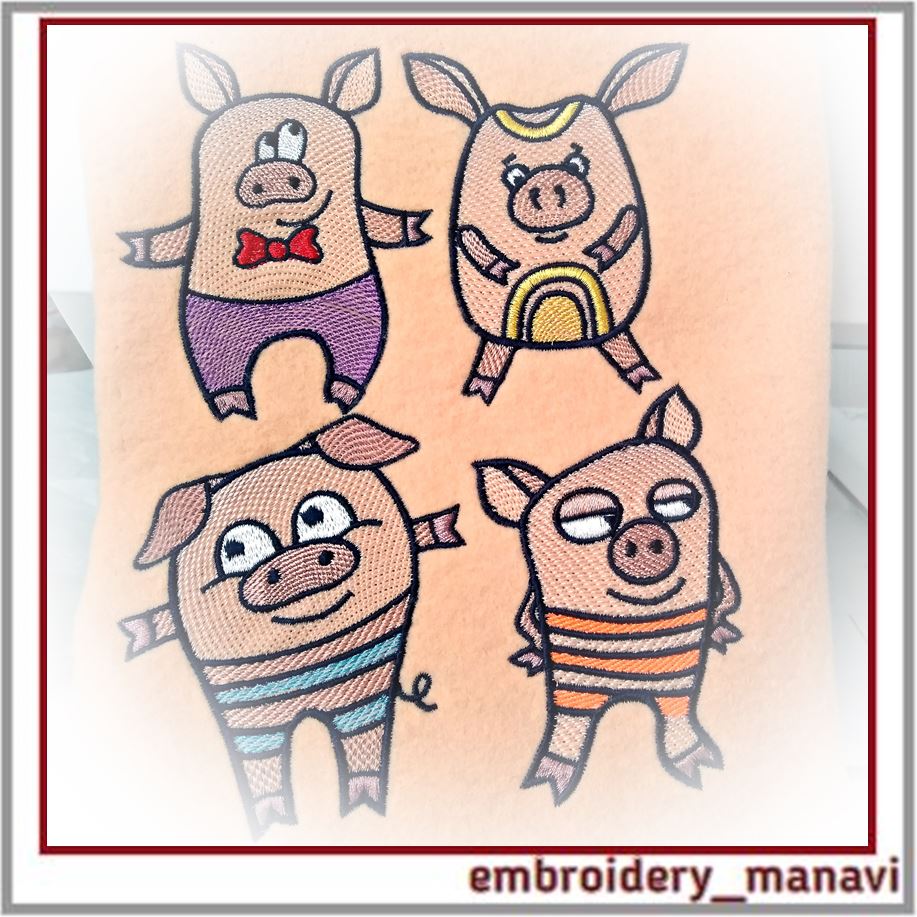 Machine embroidery design for child Cheerful pigs set. - So Fontsy