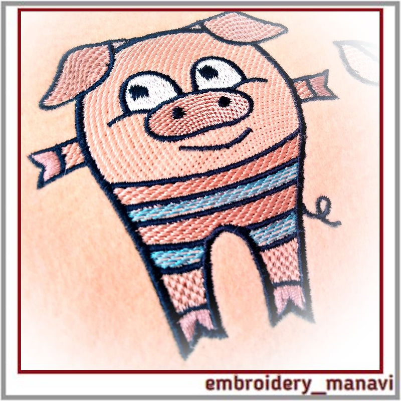 Machine embroidery design for child Cheerful pigs set. - So Fontsy