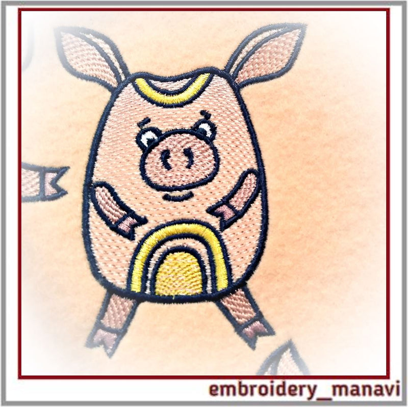 Machine embroidery design for child Cheerful pigs set. - So Fontsy