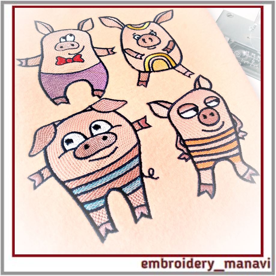 Machine embroidery design for child Cheerful pigs set. - So Fontsy