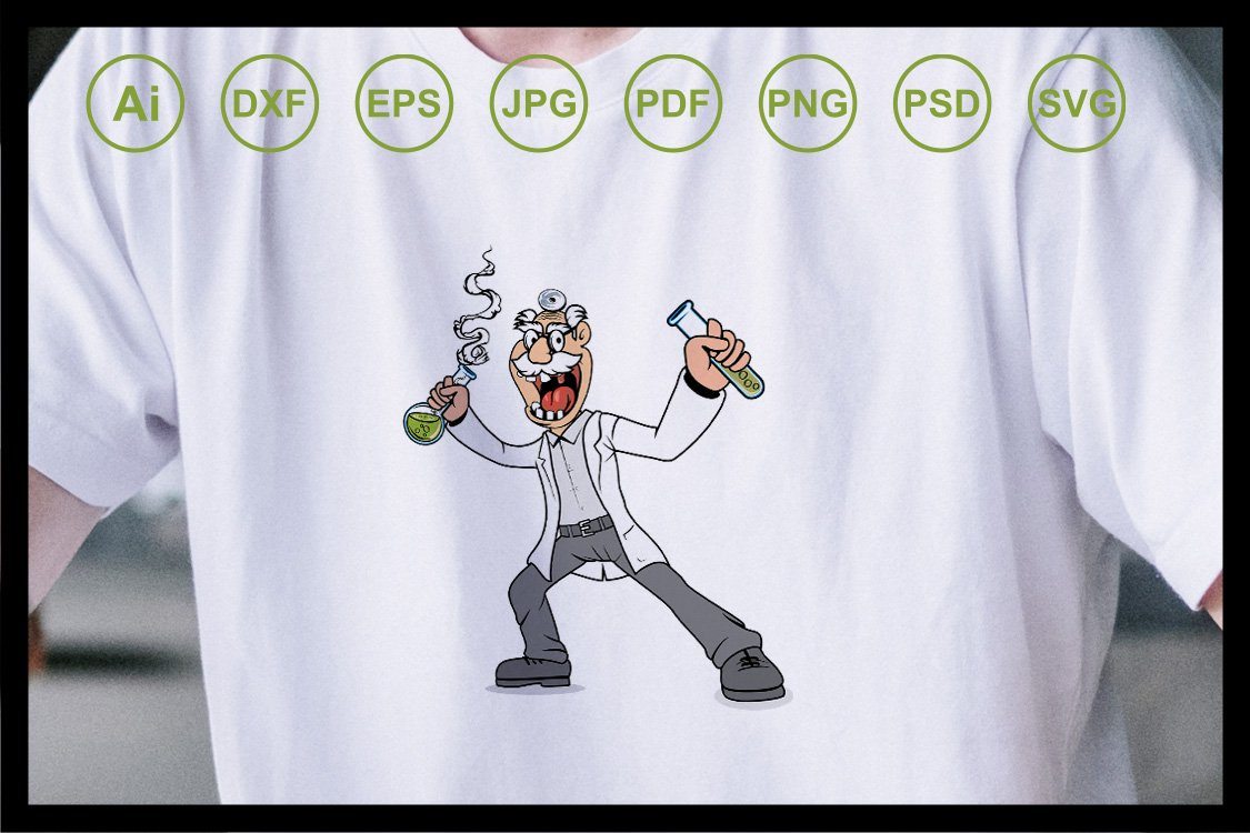 Mad Professor cartoon character design illustration - So Fontsy