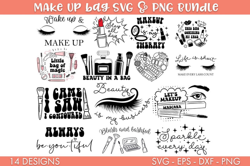 Make Up Bag SVG Bundle PNG - So Fontsy