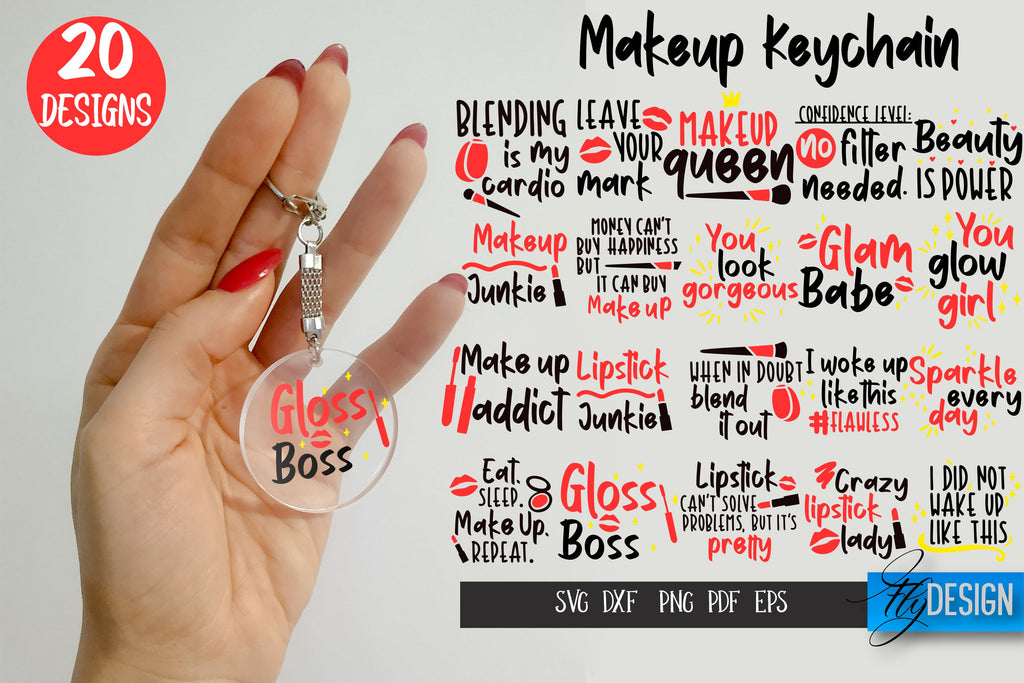Makeup Keychain SVG Bundle | Make Up SVG | Beauty Design - So Fontsy