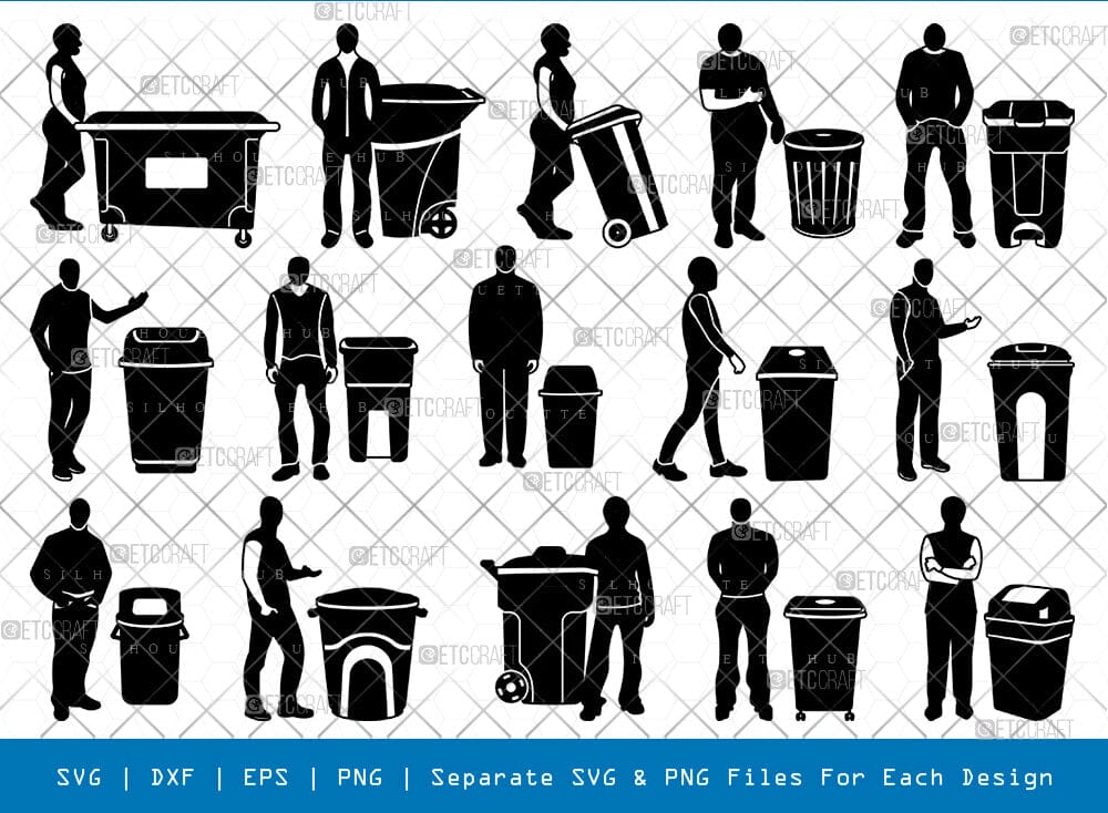 Man And Trash Bin Silhouette, Trash Bin SVG, Man With Trash Bin Svg ...