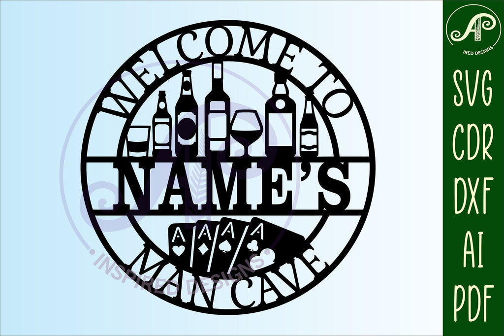 Man cave sign svg laser cut template spirits and cards theme - So Fontsy
