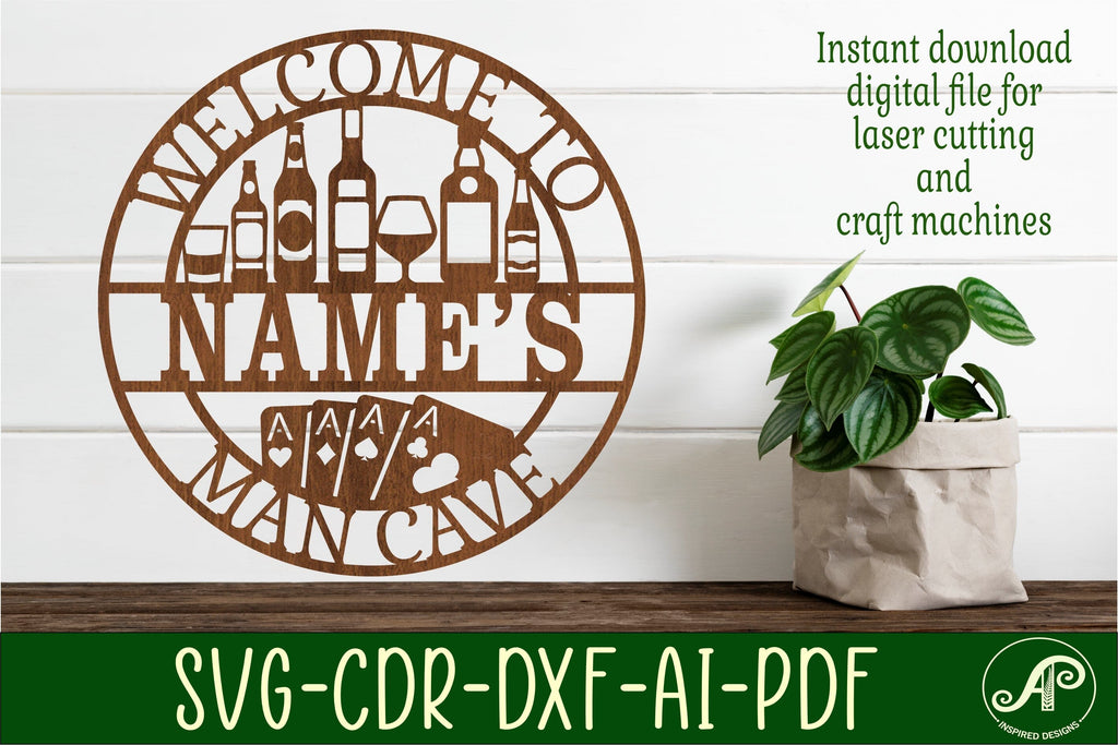 Man cave sign svg laser cut template spirits and cards theme - So Fontsy