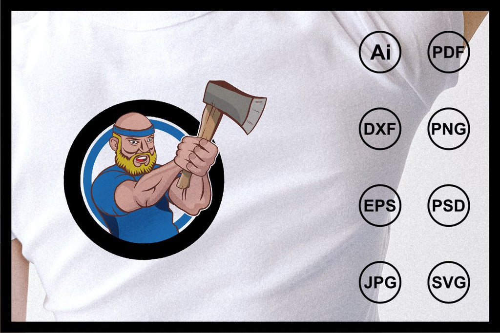 Man master cartoon character axe throwing illustration - So Fontsy