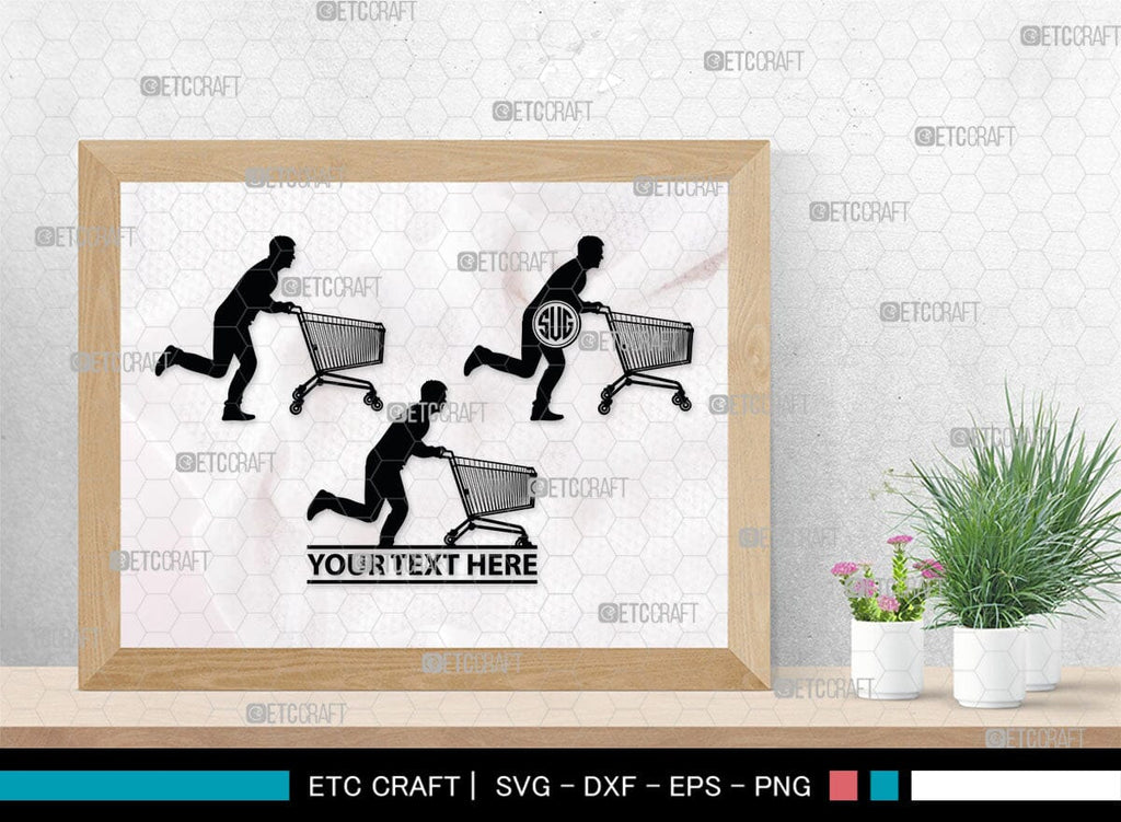 Man With Shopping Cart Monogram, Man With Shopping Cart Silhouette, Man ...