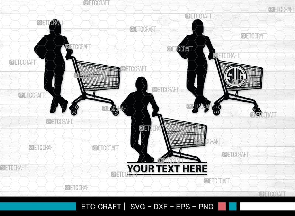 Man With Shopping Cart Monogram, Man With Shopping Cart Silhouette, Man ...