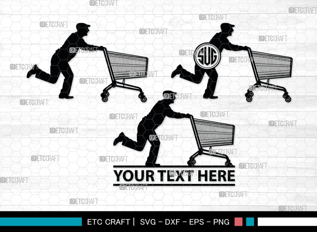 Man With Shopping Cart Monogram, Man With Shopping Cart Silhouette, Man ...