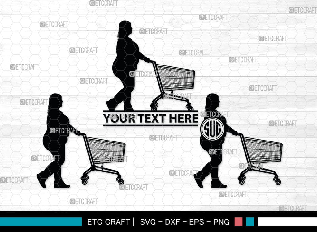Man With Shopping Cart Monogram, Man With Shopping Cart Silhouette, Man ...