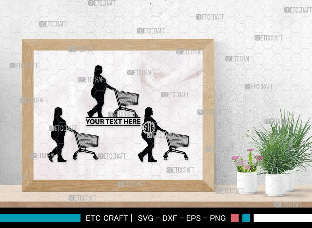 Man With Shopping Cart Monogram, Man With Shopping Cart Silhouette, Man ...