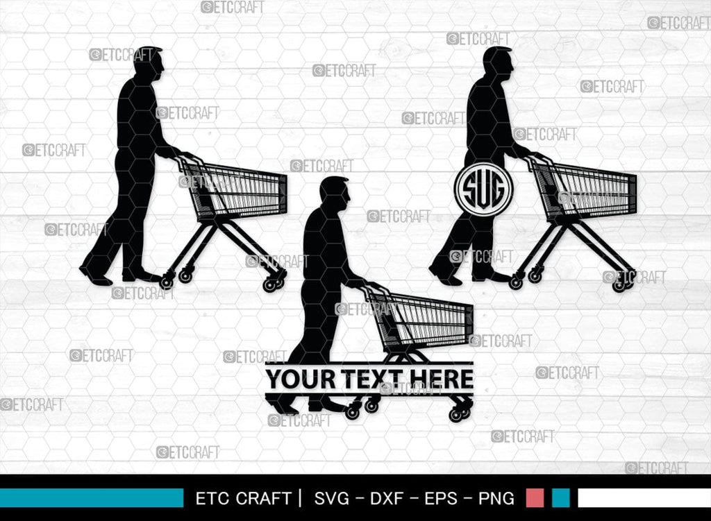 Man With Shopping Cart Monogram, Man With Shopping Cart Silhouette, Man ...
