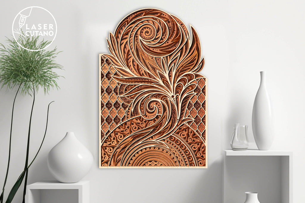 MANDALA FEATHER Multilayer Laser Cut Decoration, Wall Art - So Fontsy