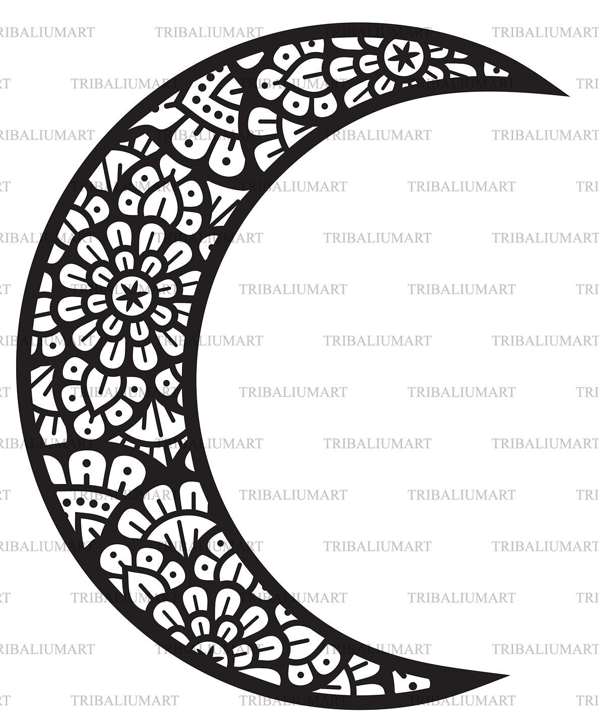 Mandala moon. Cut files for Cricut. Clip Art silhouette (eps, svg, pdf ...
