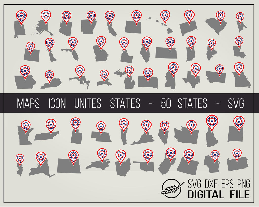 Maps icon United States, 50 states included - So Fontsy