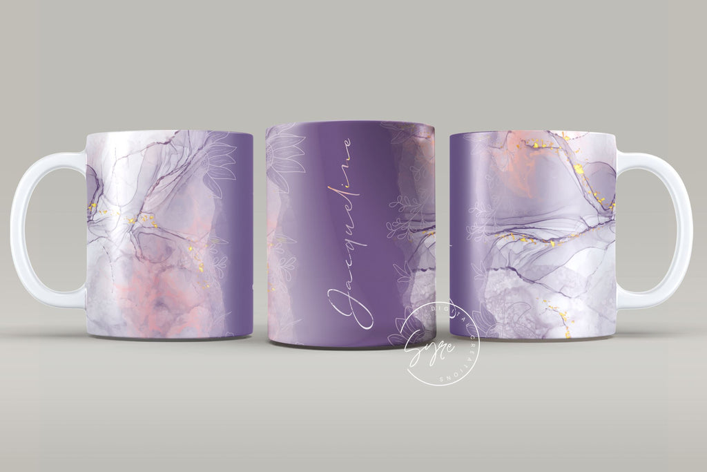 Marble Floral Gold Abstract Sublimation Mug Wrap, Add Your Own Name ...