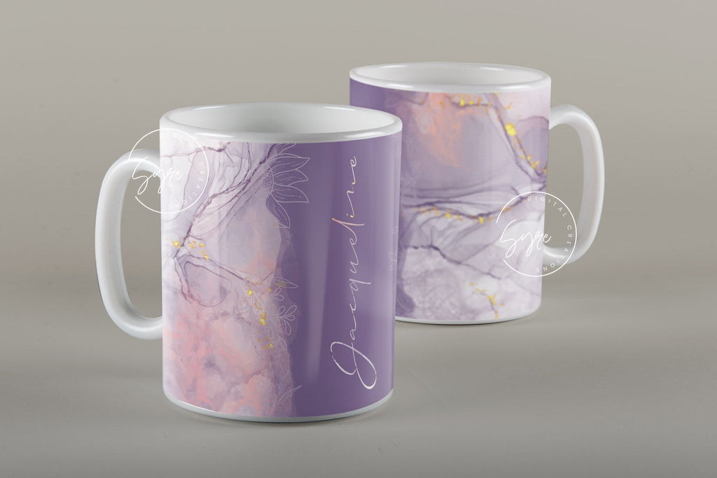 Marble Floral Gold Abstract Sublimation Mug Wrap, Add Your Own Name ...