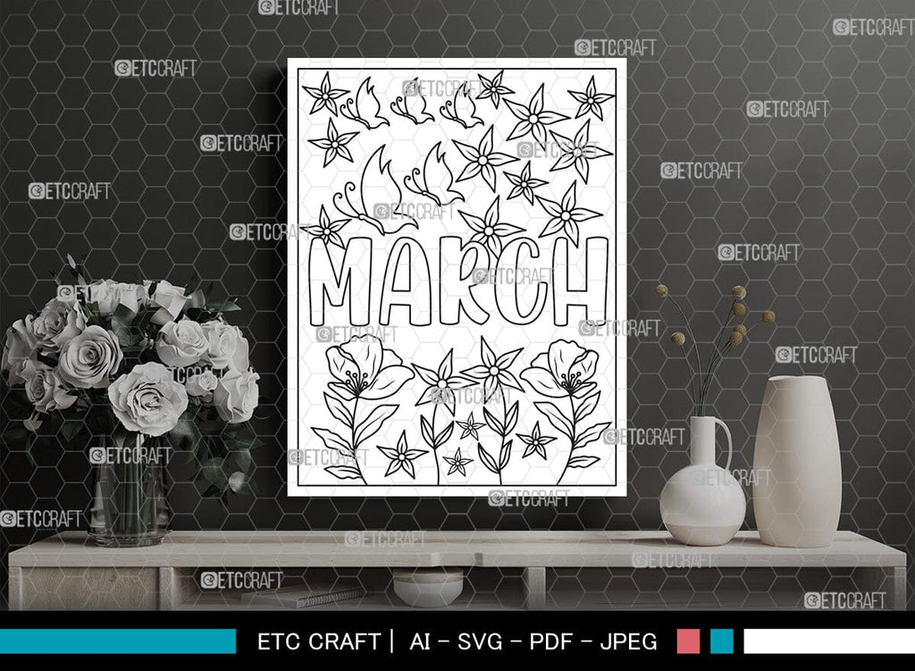 March Month Printable Coloring Page, PDF Colouring Book, Instant ...