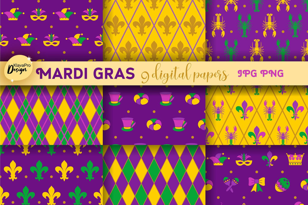 Mardi Gras digital papers, Mardi Gras seamless patterns - So Fontsy