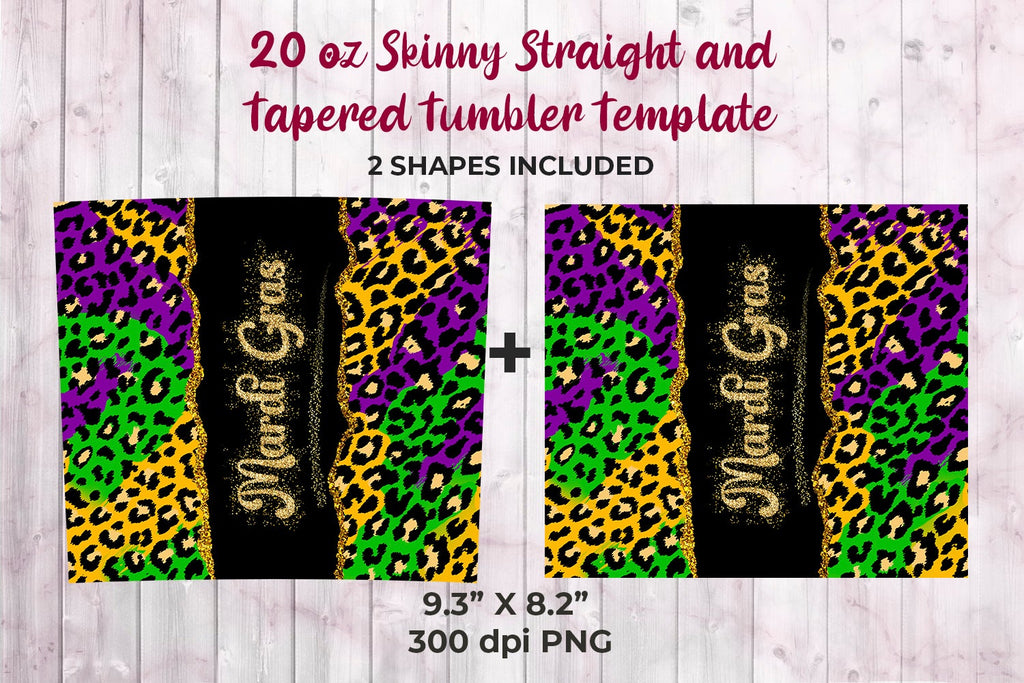 Mardi Gras Tricolor Leopard 20 oz Skinny Tumbler Wrap Sublimation ...