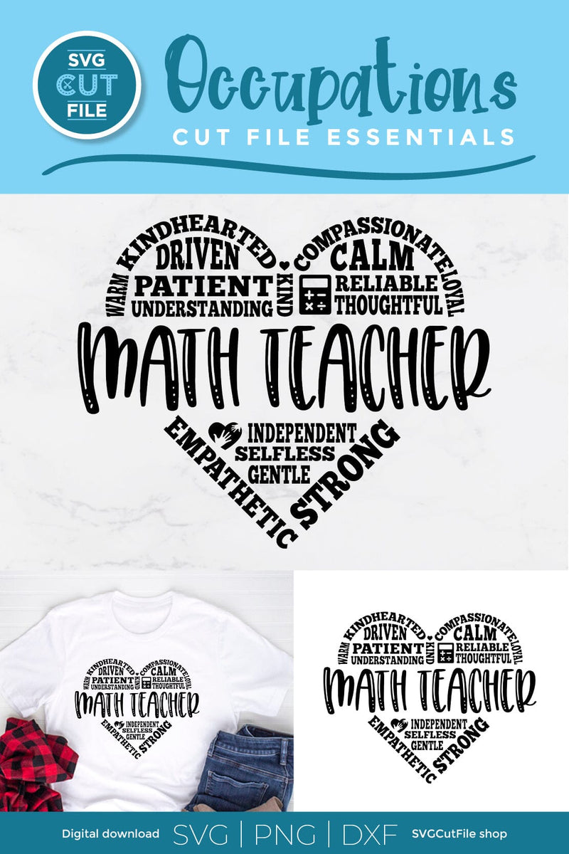 Math teacher svg with heart for Cricut or Silhouette - So Fontsy