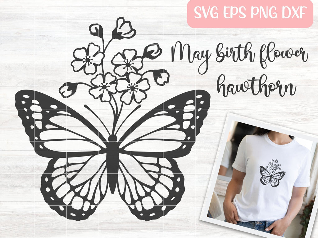May Birth Month Flower SVG, Floral Monarch Butterfly SVG Cut File ...