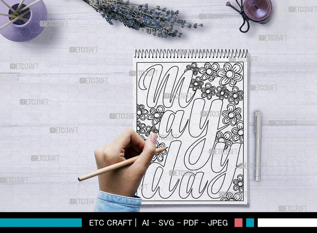 May Month Printable Coloring Page Cut File, PDF Colouring Book, Instant ...