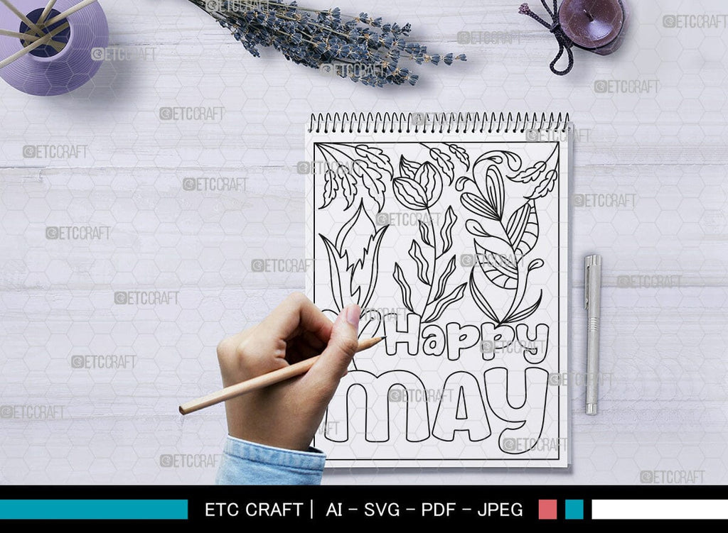 May Month Printable Coloring Page Cut File, PDF Colouring Book, Instant ...