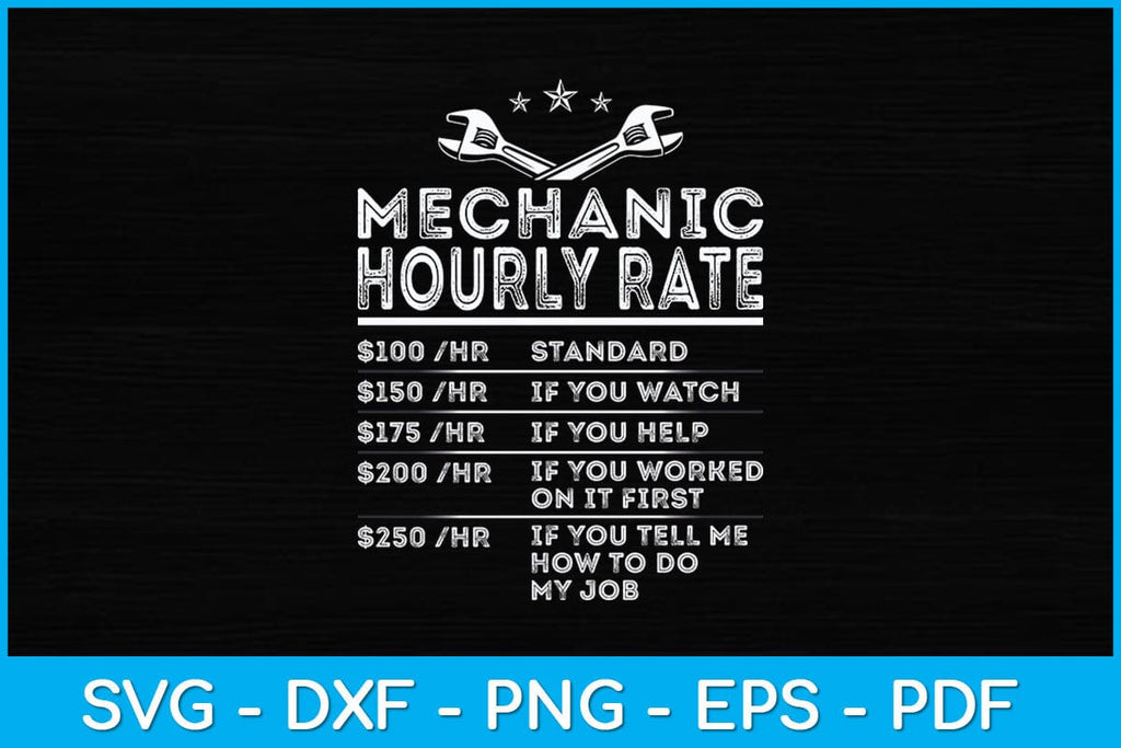 Mechanic Hourly Rate Funny Svg Design - So Fontsy