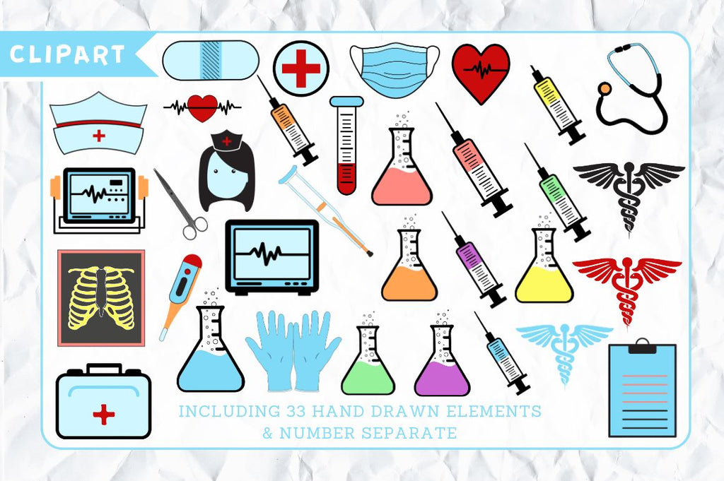 Medical Doodle Alphabet Bundle with Hand Drawn Clipart - So Fontsy